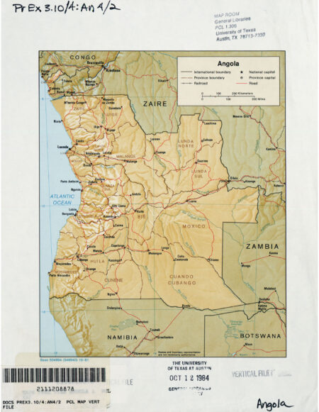 Physical and political map of Angola (1981) - Milhaud Maps
