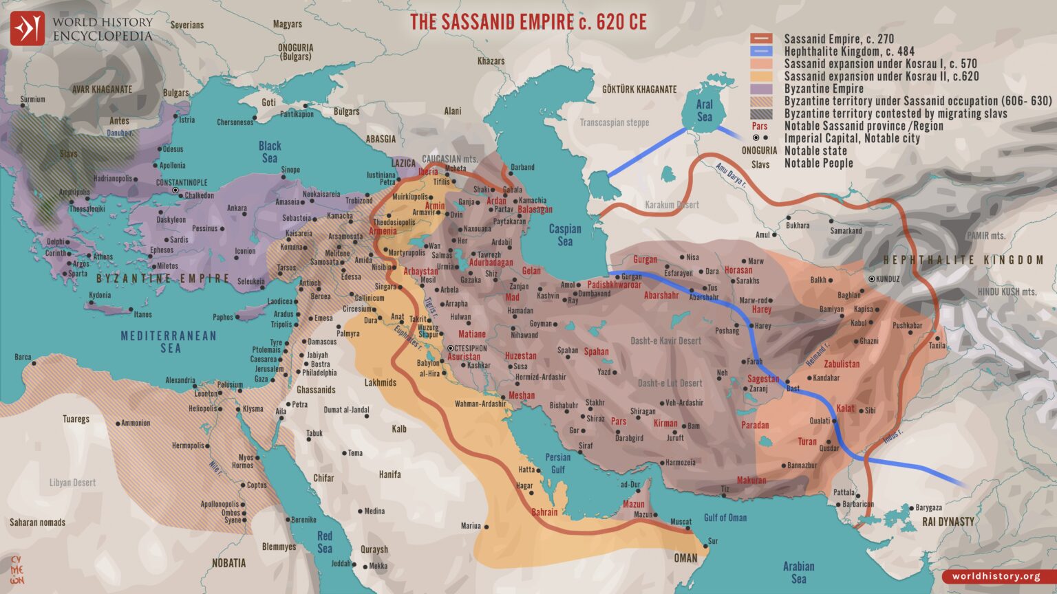 Map of the Sassanid Empire (620) - Milhaud Maps