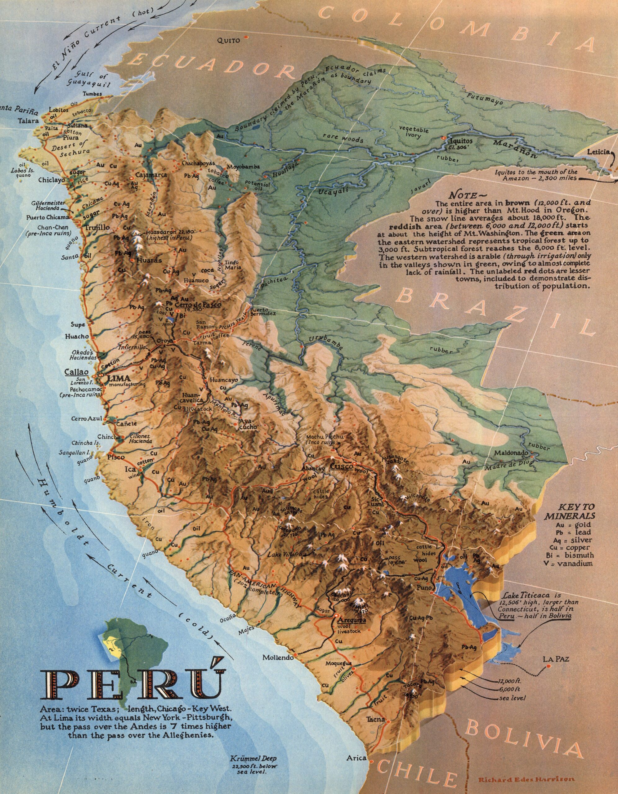Mapa físico de Perú (1938) - Mapas Milhaud
